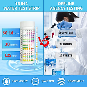 Water Testing Kits for Drinking Water: 125 Strips 16 in 1 Well and Drinking Water Test Kit, TESPERT Water Test Strips with Hardness, pH, Lead, Iron, Copper, Chlorine, and More