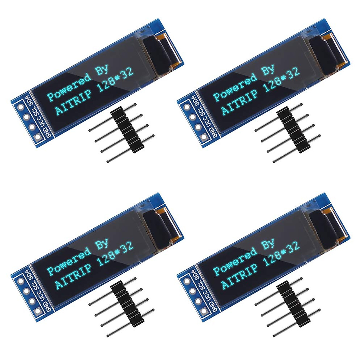 AITRIP 4pcs I2C OLED Display Module 0.91 Inch I2C SSD1306 OLED Display Module White I2C OLED Screen Driver DC 3.3V~5V for Arduino (Blue)