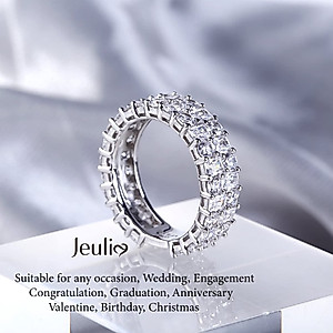 Jeulia Round Cut Sterling Silver Eternity Ring for Women All-Around Band Stacking Ring Set Diamond Engagement Wedding Band Ring with Jewelry Gift Box (White, 7)