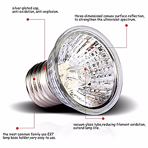HANJION 6 Pack 50W UVA&UVB Full Spectrum Reptile Heat Lamp Sun Lamp Sunbathe Spot Basking Bulb for Lizard Turtle Habitat Light