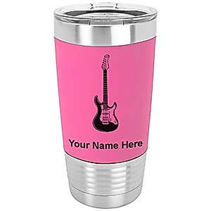 LaserGram 20oz Vacuum Insulated Tumbler Mug, Electric Guitar, Personalized Engraving Included (Silicone Grip, Pink)
