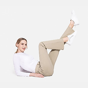 BALEAF Womens Khaki Work Pants Yoga Dress Pants Bootcut Pull On Slacks Petite Business Casual Office Trouser Pockets 29" M