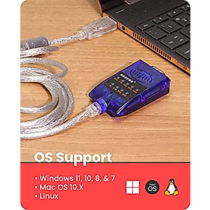 Gearmo USB to Serial RS-232 Adapter with LED Indicators, FTDI Chipset, Supports Windows 11/10/8.1/8/7/, Mac OS X 10.6 and Above