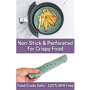 Air Fryer Silicone Liners, Non-Stick, Easy Clean, Reusable Air Fryer Liner Mats Accessories 8” ROUND (2-Pack) “JUNIPER” Fits most air fryer models