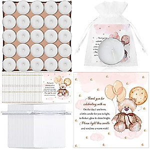 Colarr 50 Set Bear Themed Baby Shower Favors Baby Shower Tea Light Gifts for Guest, Include 50 Tea Light Candles for Guests 50 Thank You Tags and 50 Return Gift Bags for Gender Reveal Party Favors