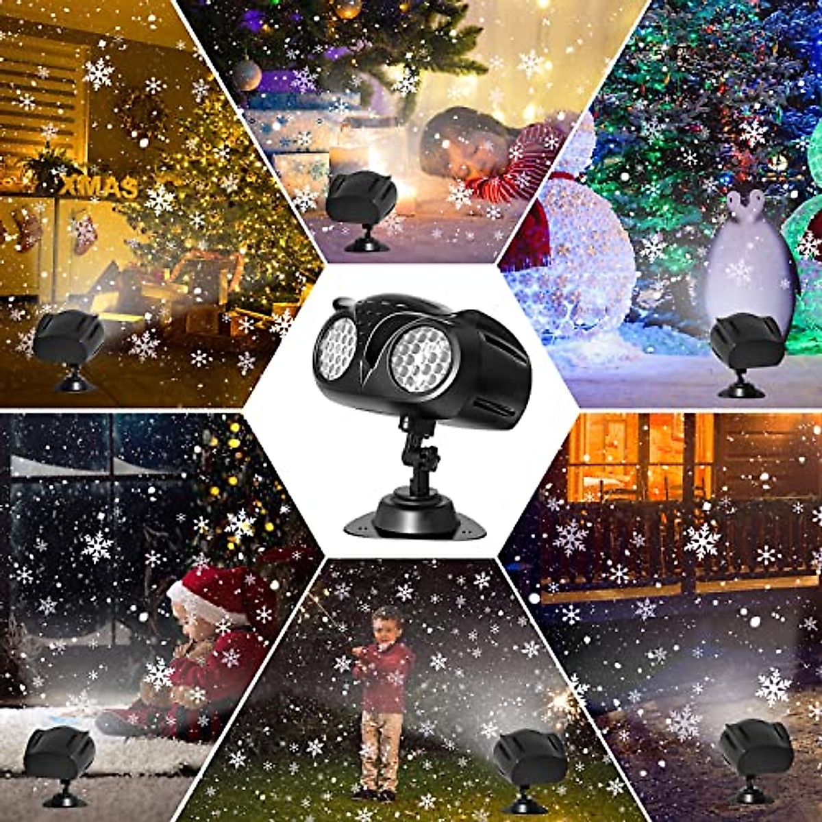 Christmas Dynamic Snowflake Projector Lights Outdoor, Owl Shape Apperance Design, IP65 Waterproof Indoor and Outdoor Snowfall Landscape Light for Xmas, Party, New Year, Holiday House Decoration
