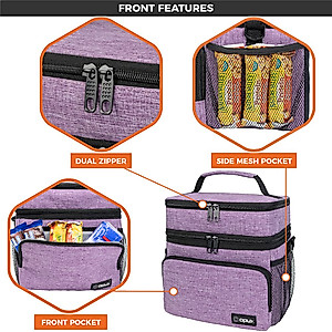 opux Insulated Lunch Bag for Men Women, Large Dual Compartment Cooler Bag, Soft Two Deck Lunch Box for Work School Picnic, Leakproof Lunch Tote with Shoulder Strap for Kid Adult (Purple, Double Deck)