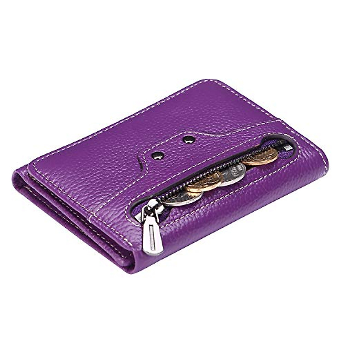 AINIMOER Small Leather Wallet for Women, Slim Compact Credit Card Holder RFID Blocking Wallets Organizer with Coin Pocket, Lichee Purple