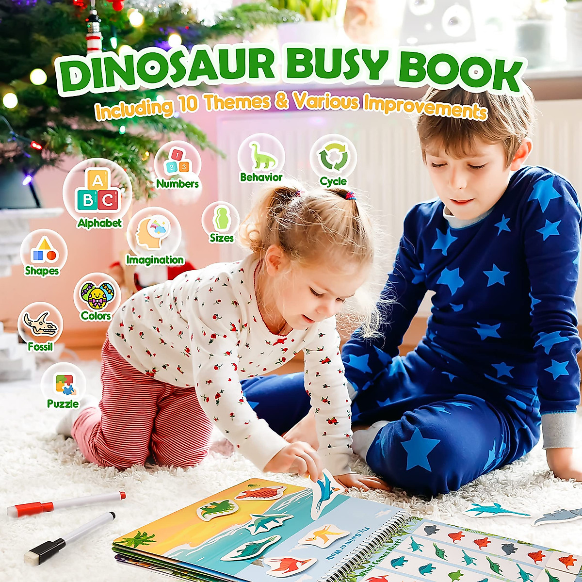 Dinosaur Toys for Kids 3-5, My Preschool Busy Book Montessori Toys for 3 4 5 6 7 Year Old Boys Girls Preschool Learning Homeschool Activities Ideal Christmas Birthday Gifts for Kids Ages 2-4 5-7