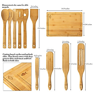 Bamboo Kitchen Utensils and Wooden Spurtle Set with Bamboo Cutting Board! 11pc Gift Pack. 1x Wood Chopping Board, 4x Bamboo Spurtles, 6x Bamboo Utensils Set. 15x10" Large Cutting Board Set SOL LIBRA
