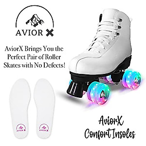 AviorX Premium Roller Skates for Women & Everyone All Adult Men, and Womens, Girls, and Kids Indoor & Outdoor High Top Luxurious Retro Roller Skate for Womens/Unisex with Extras (8, White)