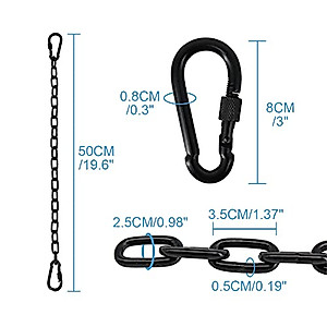 2 Pack Hanging Chair Chain with 4 Carabiners, 440LB Capacity Hanging Kits Heavy Duty Hanging Chair Hardware for Hammock Swing Hanging Chair Punching Bags Sandbag Indoor Outdoor Yoga Gym (Black)
