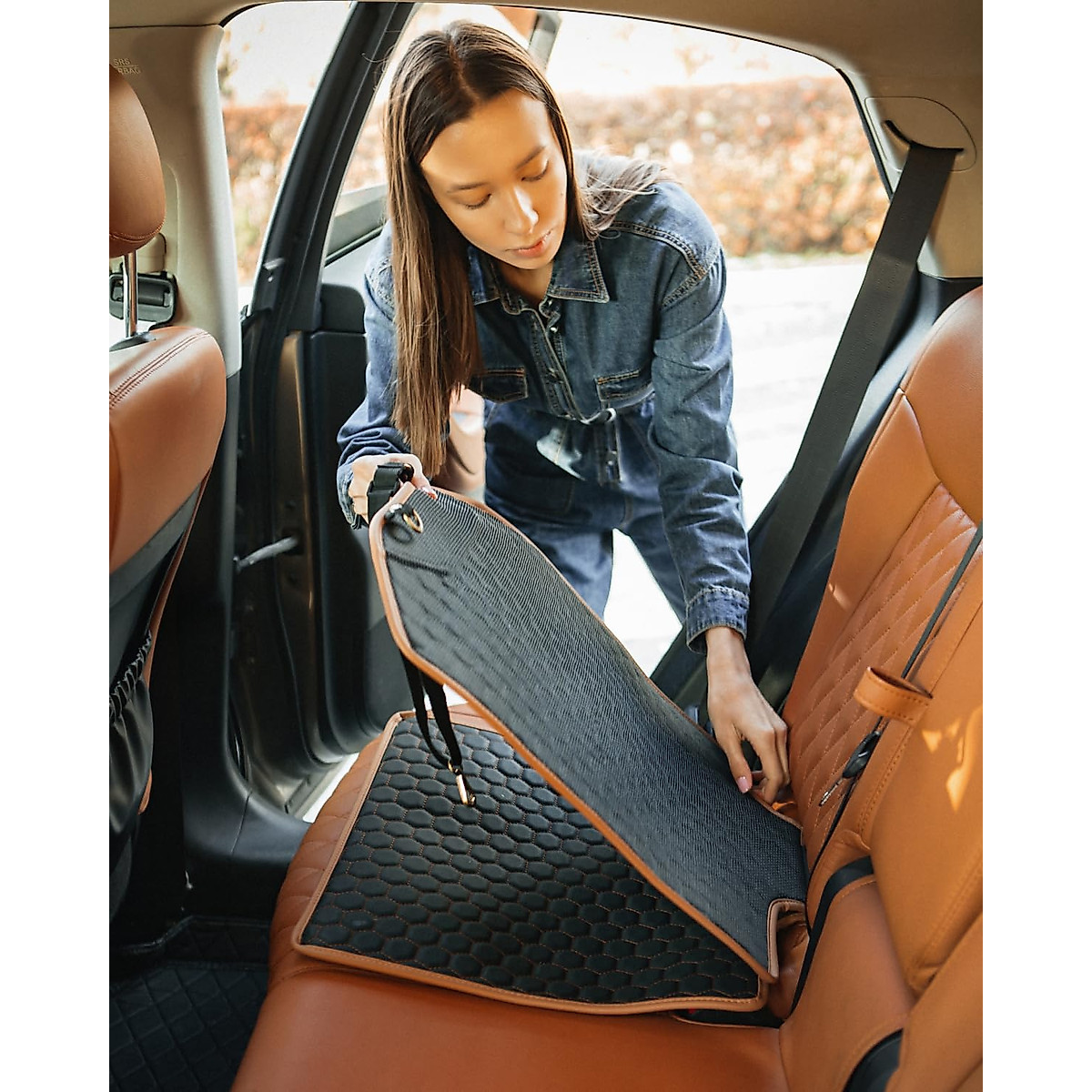 Owleys Premium Leather Car Seat Protector for Child Car Seat Cover from Dirt Scratches - Infant Car Seat Protector for Back Seat/Front Booster Seat Protector Under Baby Car Seat Waterproof 1pc Hexy