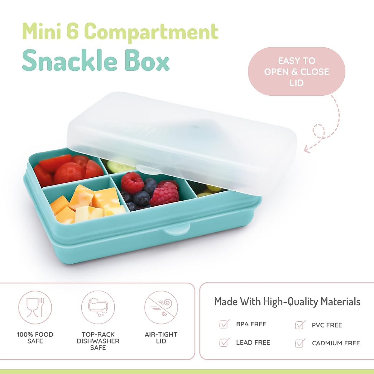 melii Mini Snackle Box – 6 Compartments, Divided Snack Container, Food Storage for Kids and Adults, Removable Dividers, Arts & Crafts, Beads, BPA-Free, Blue