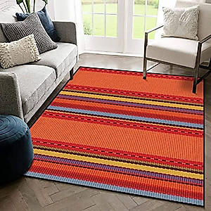 Retro Rainbow Large Area Rugs, Yellow Blue Stripes Runner Rugs, Non-Slip Floor Throw Mat, Rectangle Carpet for Living Room, Bedroom, Hallway Front Entrance, Kitchen, Dining, 3' x 4'