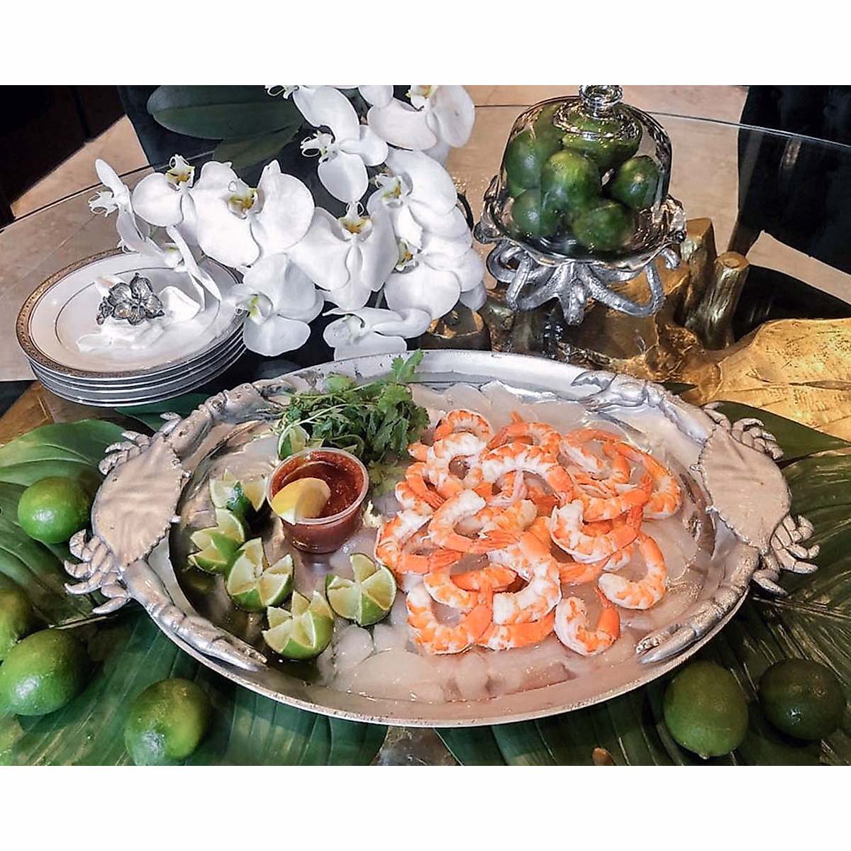 Arthur Court Designs Aluminum Crab Oval Platter Food Serving Bar Costal Theme Tarnish-Free 20 inch x 13.5 inch