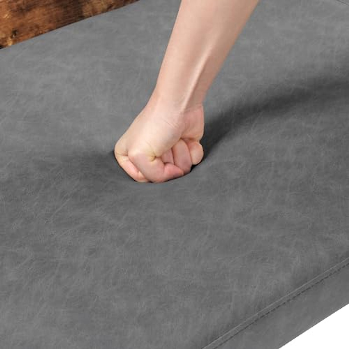 HOOBRO Queen Size Headboard, Wall Mount Hanging Headboard with 4 USB Ports and LED Light, PU Upholstery, Open Storage Shelf, for Bedroom, Bar, Dining or Entryway, Rustic Brown and Gray