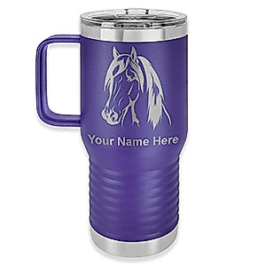 LaserGram 20oz Vacuum Insulated Travel Mug with Handle, Horse Head 1, Personalized Engraving Included (Dark Purple)