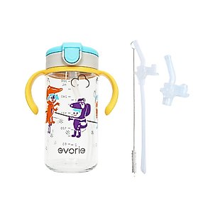 Evorie Tritan Toddler Sippy Cups 10 Oz Kids Water Bottle With Replacement Straw Bundle, Imaginations