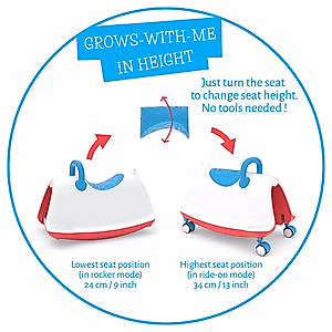 Chillafish Trackie 4-in-1; Rocker, Walker, Ride-on & Play Train, for Kids 1-5 Year, with Adjustable seat Height, Silent Non-Marking 360° Swivel Wheels, Blue and Red, Large