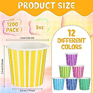 Dandat 1200 Pcs 3 oz Bathroom Paper Cups, Disposable Mouthwash Cups, Small Coffee Espresso Cup, Colorful Party Supplies for Snack, Dessert, BBQ, Picnic, Party, Home Events (Stripe)
