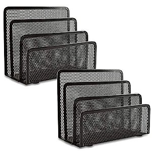 Desk Mail Organizer, Easepres 2 Pack Office Small Letter Sorter Desktop File Organizer Metal Mesh with 3 Vertical Upright Compartments