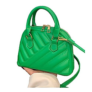 Duomier Small Quilted Purse Top Handle Handbag Crossbody Bag for Womens Classic Square Satchel Teen Girls (Shell Green)