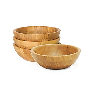 Lipper International Bamboo Wood Salad Bowls, Small, 7" Diameter x 2.25" Height, Set of 4 Bowls