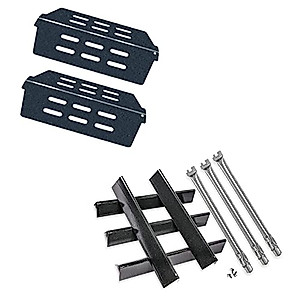 QuliMetal Porcelain Steel Flavorizer Bars, SUS304 Grill Burner and #65505 7622 Heat Deflector for Weber Genesis 300 Series (E310 E320 E330 S310 S320 S330) Grill Parts with Front Control Knobs