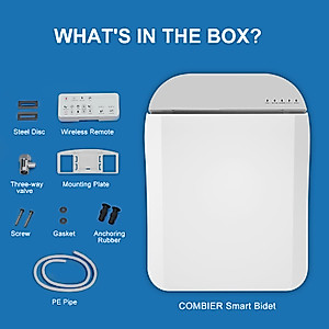 Combier Square Electronic Bidet Toilet Seat, Smart, Self Cleaning Hydroflush, Hybrid Heating, Heated Dryer, Nightlight, Vortex Wash, remote control, CMA105S-S