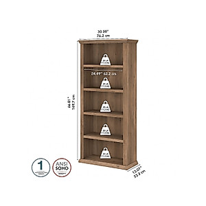 Bush Furniture Yorktown Tall 5 Shelf Bookcase, Reclaimed Pine