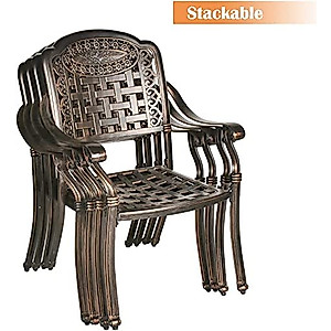 OKIDA 2 Piece Outdoor Dining Chairs, Cast Aluminum Chairs with Armrest, Patio Bistro Chair Set of 2 for Garden, Backyard (Mesh Design with Khaki Cushion)