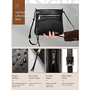 Vangue Crossbody Purses for Women Multi Pockets Vegan Leather Women's Shoulder Handbags with Adjustable Strap (Black)