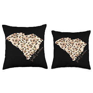 Leopard Print Map Best State To Live In USA Merch Carolina Leopard Pattern Map Leo State of South Throw Pillow, 16x16, Multicolor