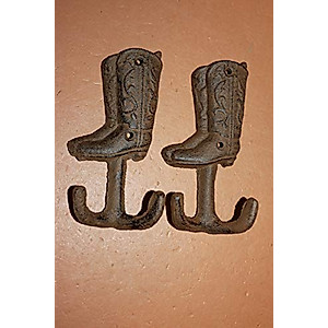 Southern Metal Rustic Western Cowboy Bath Decor Cowboy Boots Wall Hooks Cast Iron, Bundle of 2