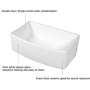 Farmhouse Sink 30 Inch, Mocoloo Curved White Farmhouse Sink Arched Edge Apron Sink Fireclay Single Bowl Farm Sink Large Deep Bowl Kitchen Sink 30x19x10 with Custom Bottom Grid & Kitchen Sink Strainer