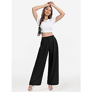 NIeyook Women's Wide Leg Pants Elastic High Waisted Trousers Business Work Casual Pants with Pockets Black
