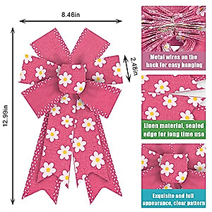 Estivaux 2 Pieces Easter Bows for Wreath, Happy Easter Wreath Bows Pink Burlap Bows Spring Flowers Bows Bows for Front Door Easter Spring Birthday Party Decorations