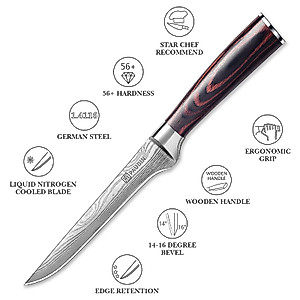 PAUDIN Boning Knife 6 Inch, Super Sharp Fillet Knife, German High Carbon Stainless Steel Deboning Knife, Professional Boning Knife for Meat Poultry Chicken, Pakkawood Handle with Gift Box
