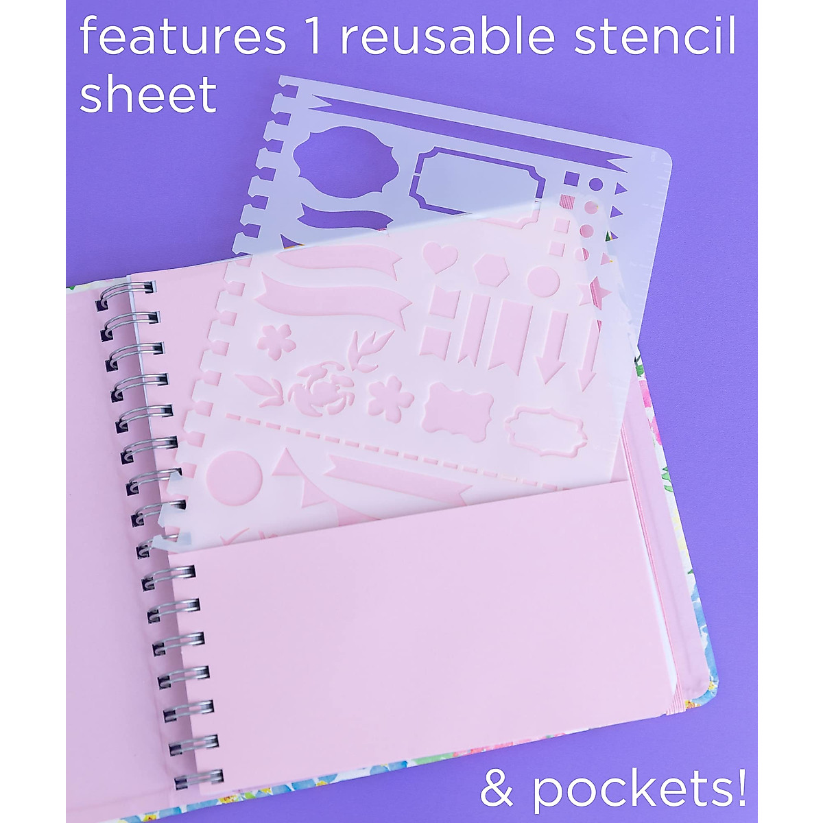 Steel Mill & Co Writing and Drawing Journal, Cute Floral Spiral Notebook with 160 Lined Pages, Art Journal with Reusable Stencil, Summer Garden