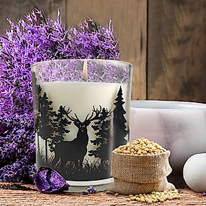 Scented Candles Gifts for Him/Her，Stress Relief Relax Gifts for Women/Men，Lavender Candle Soy Wax Aromatherapy Candles ，7.5 Oz Candle with Tree Deer Decal，Forest Landscape Shadow Glass Jar Candle
