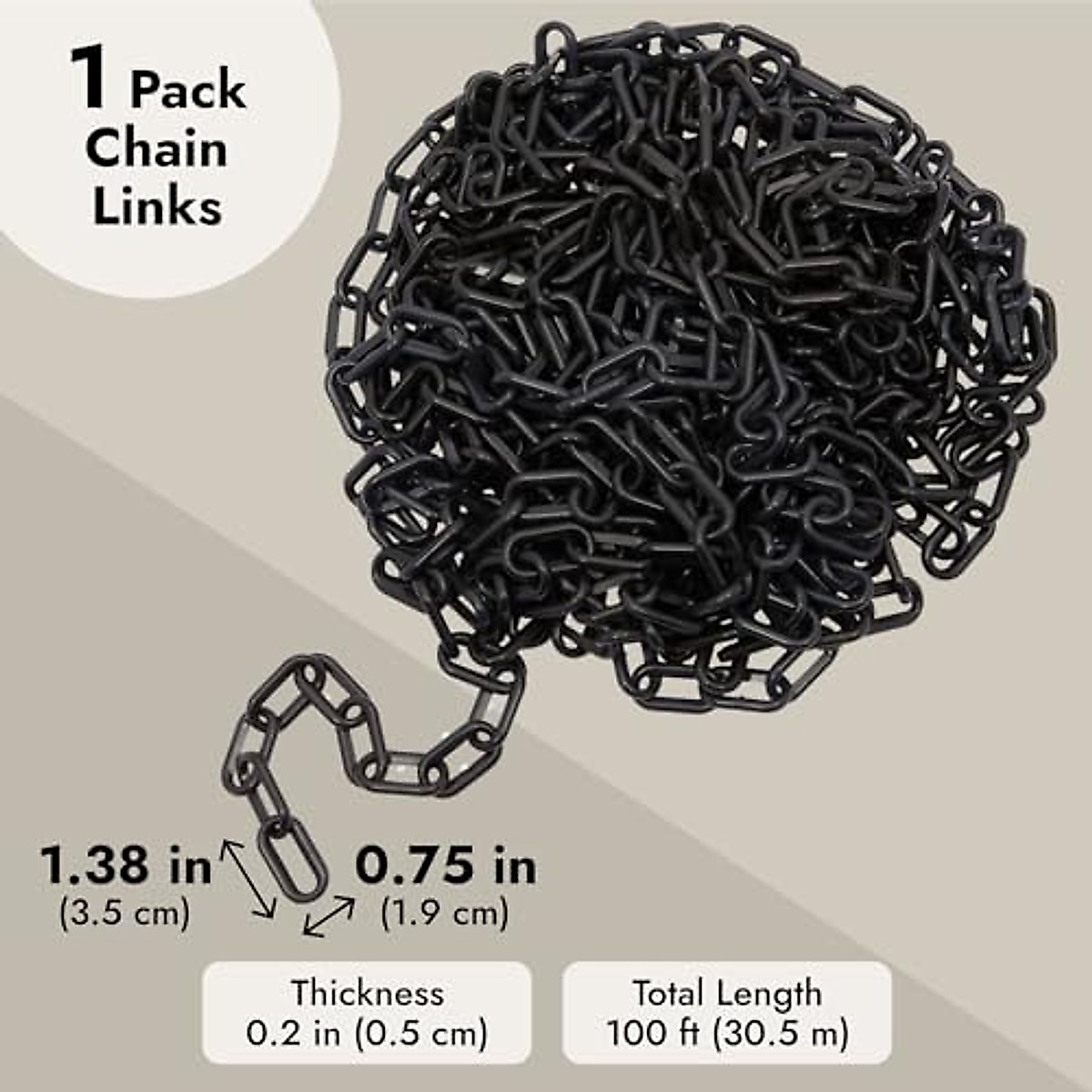 100-Feet Plastic Chain Links - Privacy Safety Barrier for Fence, Gate, Privacy (1.5-Inch, Black)