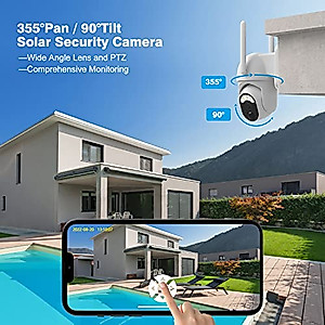 SOLIOM Solar Security Cameras Wireless Outdoor Battery Powered Mini Camera Pan Tilt 355°View with 1080p Night Vision,Spotlight PIR Motion Sensor,2-Way Talk, S40 WiFi