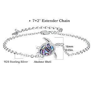 PRAYMOS Sea Turtle Bracelet for Women 925 Sterling Silver Bracelets Abalone Shell Animal Bracelet Turtle Jewelry Gift for Best Friends …