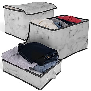 Wardrobe Clothes Organizer for Folded Clothes- Closet Organizers and Storage for Clothes, Thick Wardrobe Organizer with Reinforced Handle and Lid for Jeans, Sweaters, Pants & Added Socks Organizer 3PC