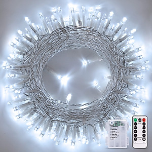 JMEXSUSS White Battery Operated String Lights Outdoor Waterproof, 33ft 100 LED Battery Power Christmas Lights Indoor, 8 Modes Twinkle Fairy Mini Lights with Remote for Wedding Bedroom Tree