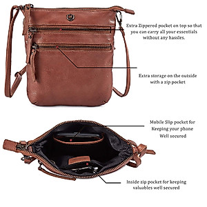 Crossbody Sling Bag for Women Small Real Leather Purse Vintage Travel Crossover Shoulder Bag Handmade (Cognac Washed Vintage)