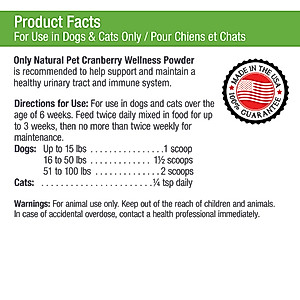 Only Natural Pet Cranberry Wellness Antioxidant Powder for Dogs and Cats - Nutritional Berry Powder Supplement for Urinary Tract Health with Vitamin C - 110 Servings