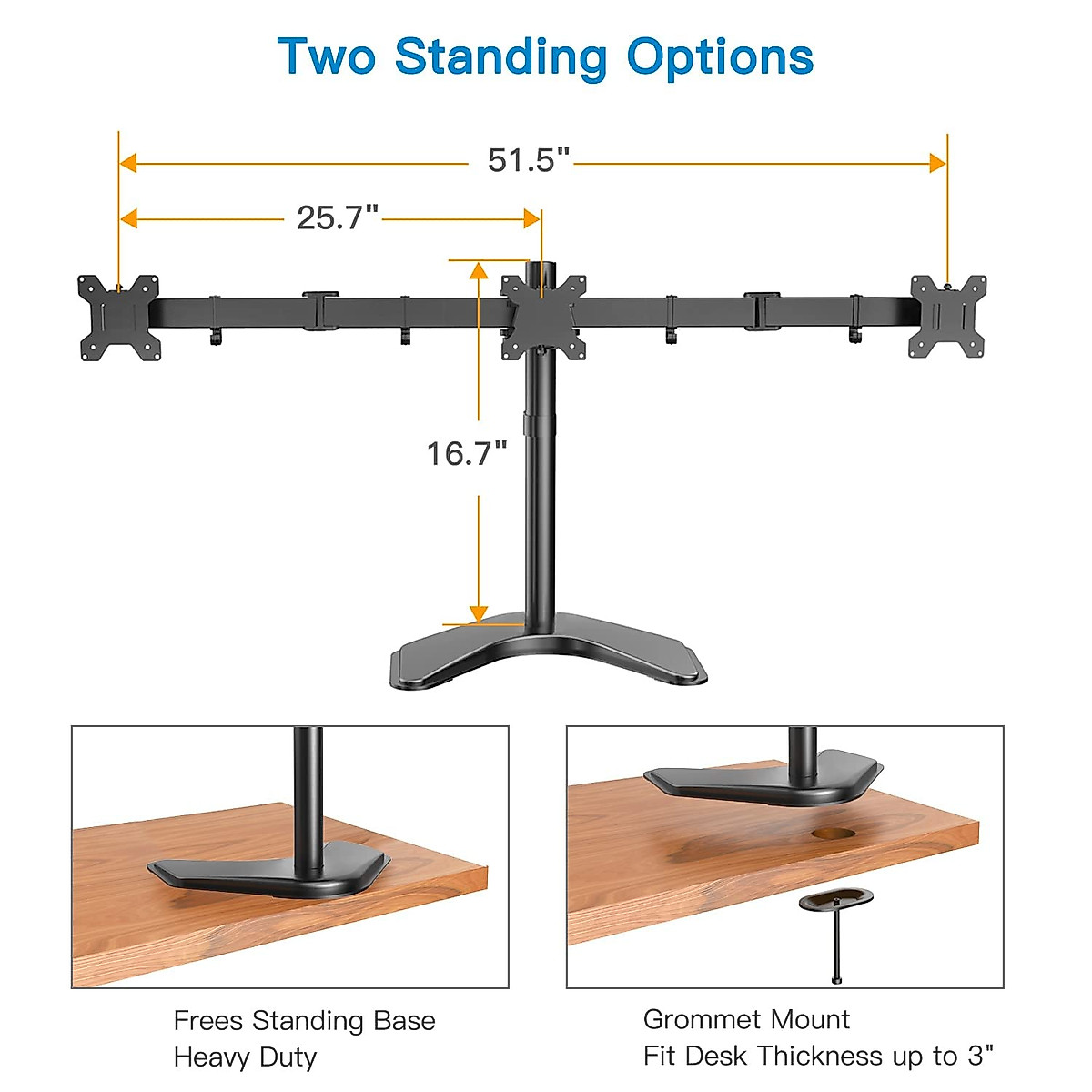 HUANUO Bundle – 2 Items: HUANUO Triple Monitor Stand - for 13-24 Inches 3 Monitor Desk Mount and Dual Monitor Stand Vertical Stack Screen Free-Standing Fits Two 13 to 32 Inch Computer Monitors
