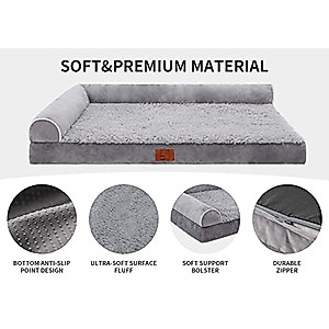 Lazy Lush Bolster Dog Bed for Extra Large Dogs, Memory Foam Orthopedic L-Shape Dog beds with Removable Washable Cover, Cozy Plush Dog Sofa, pet Bed with Waterproof Lining and Nonskid Bottom